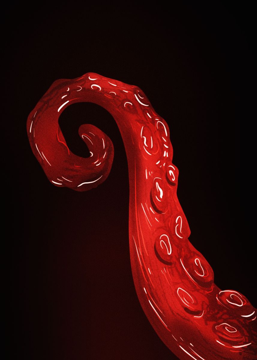 'Red Octopus Tentacle' Poster, picture, metal print, paint by uamidesigns | Displate