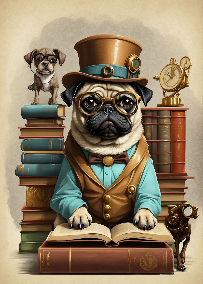 'Smart Pug Dog School' Poster, picture, metal print, paint by Mudge ...