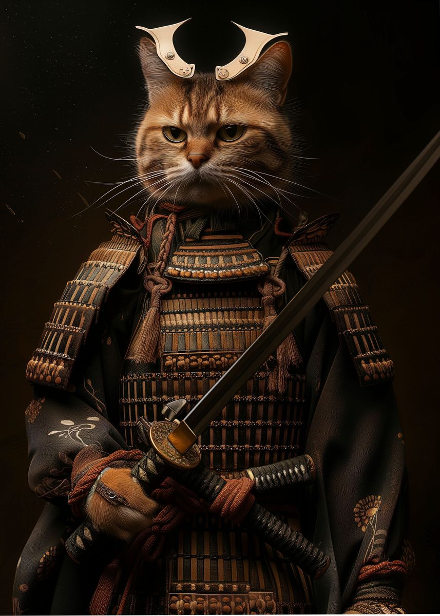 'Cat Samurai ' Poster, picture, metal print, paint by Kimberly Nayra ...