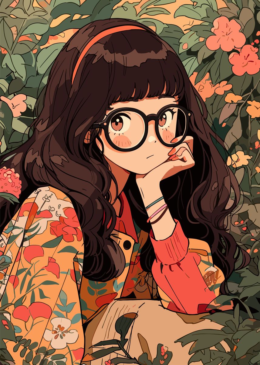 'Nerd Anime Girl' Poster, picture, metal print, paint by SuperNova ...