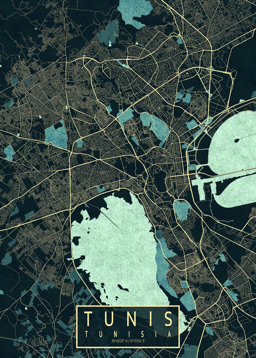 'Tunis City Map Summer' Poster, picture, metal print, paint by deMAP ...