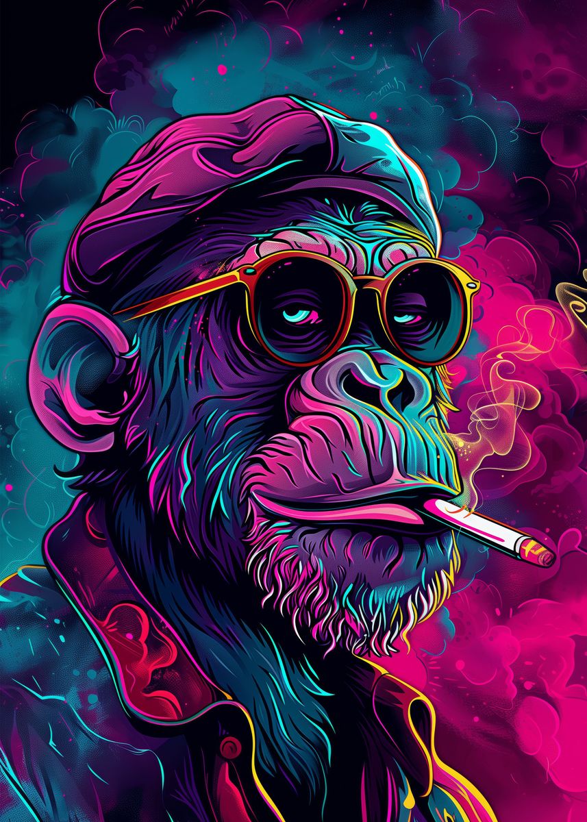 'Trippy Monkey' Poster, picture, metal print, paint by Vizio | Displate