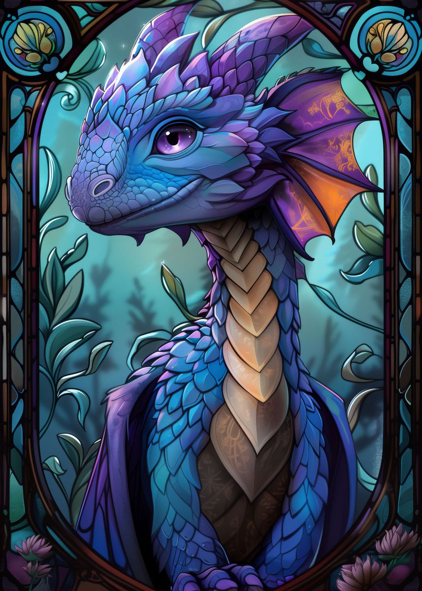 'Cute Purple Chibi Dragon' Poster, picture, metal print, paint by ...