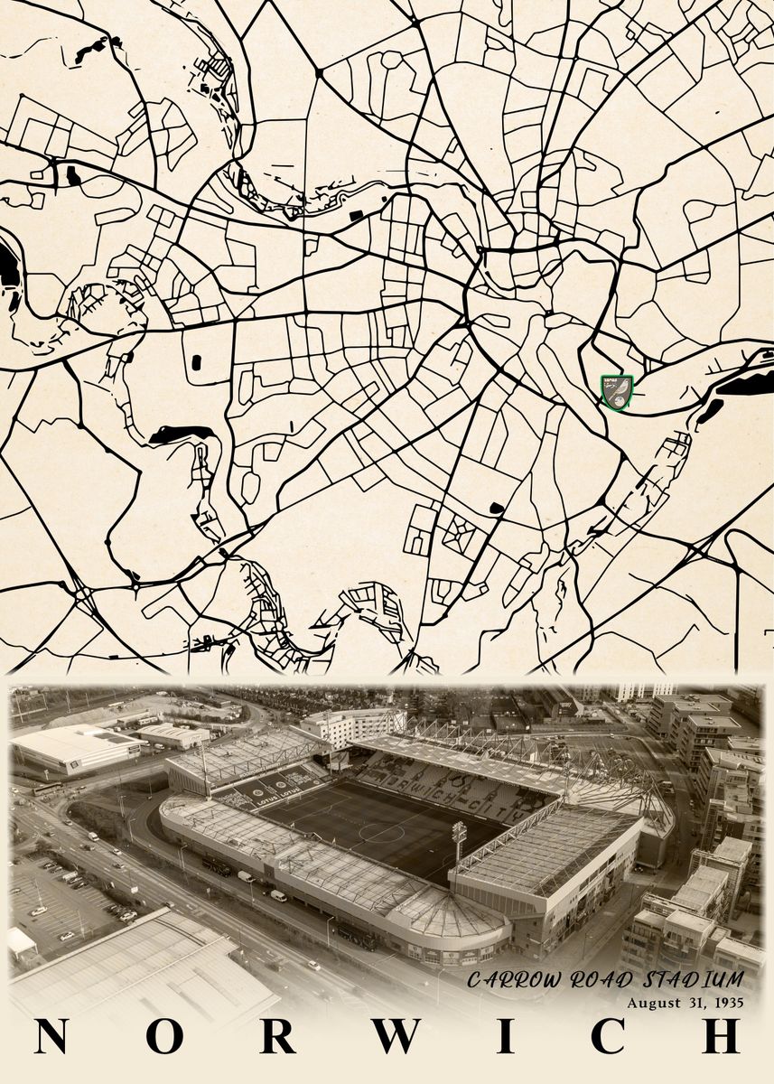 'Carrow Road Norwich Augu' Poster, picture, metal print, paint by ...