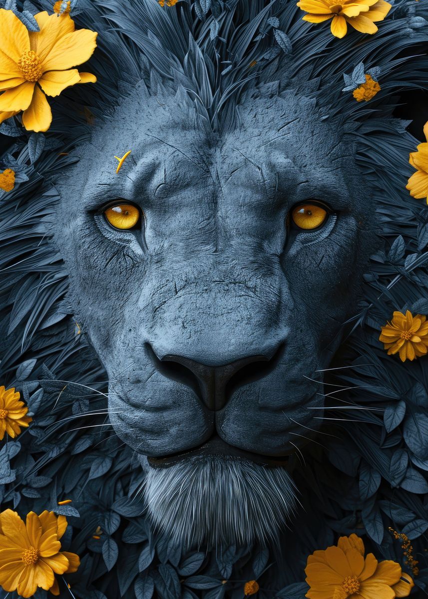 'Blue Lion' Poster, picture, metal print, paint by TESSERACT 07 | Displate