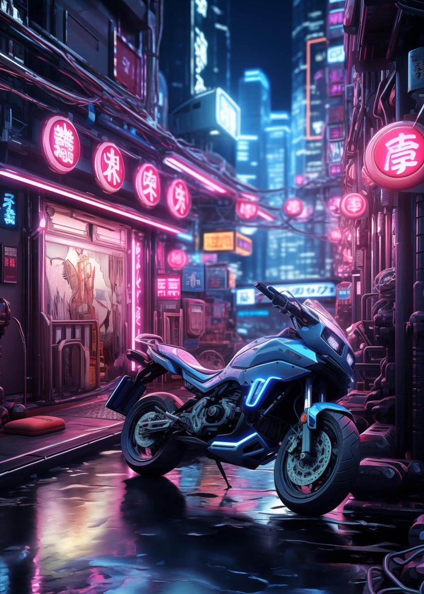 'Cyberpunk MotorBike ' Poster, picture, metal print, paint by ...