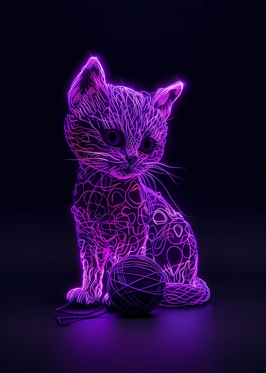 'Purple Neon Cat 2' Poster, picture, metal print, paint by MankD | Displate