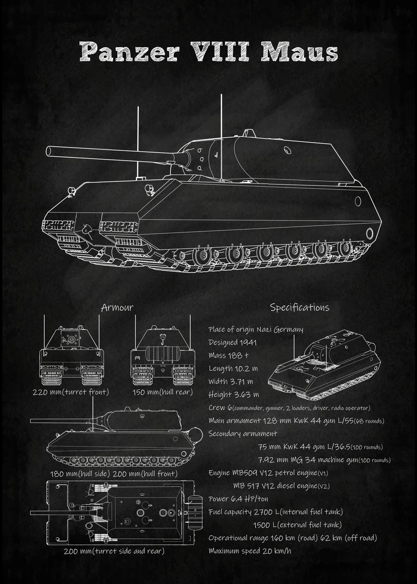 'Panzer VIII Maus Tank' Poster, picture, metal print, paint by POTATO ...
