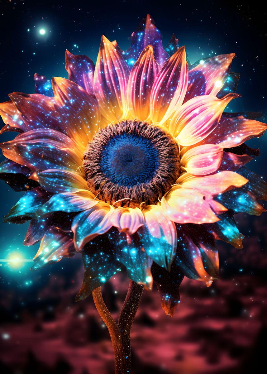 'SunFlower Cosmic Galaxy ' Poster, picture, metal print, paint by Mose ...