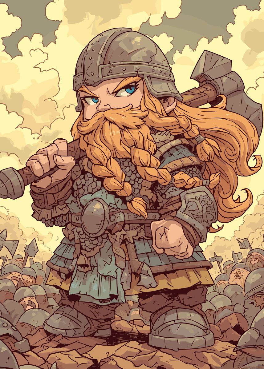 'Cartoon Dwarf Warrior' Poster, picture, metal print, paint by ...