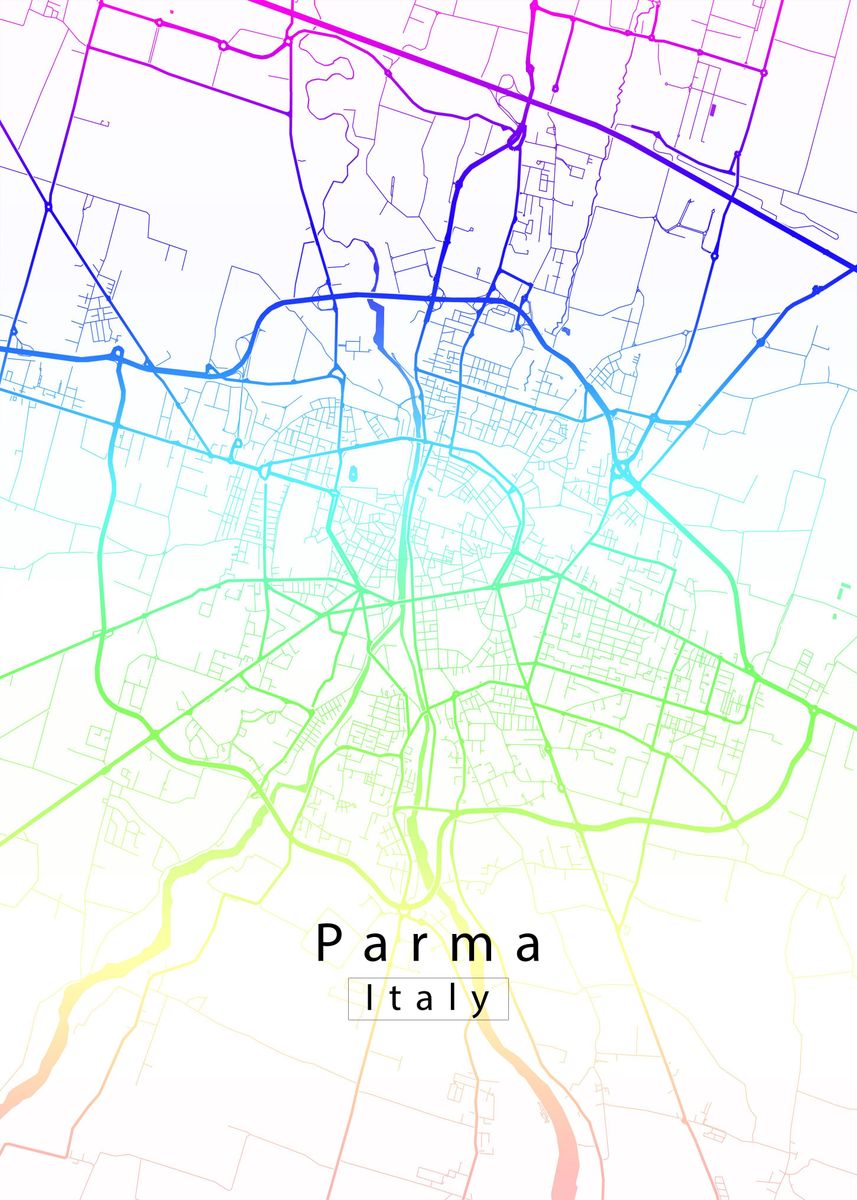 'Parma City Map rainbow' Poster, picture, metal print, paint by Robin ...