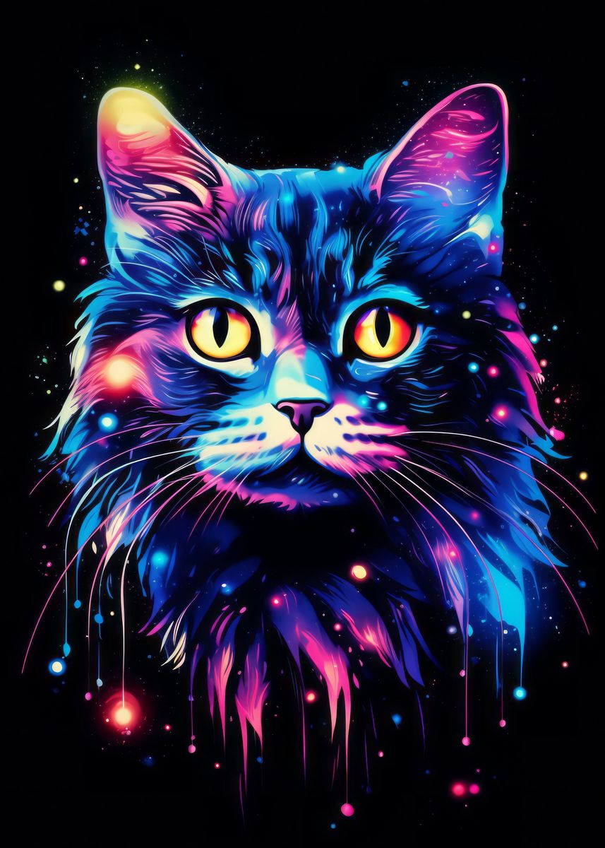 'Neon Cat' Poster, picture, metal print, paint by NIZAM KHAN | Displate