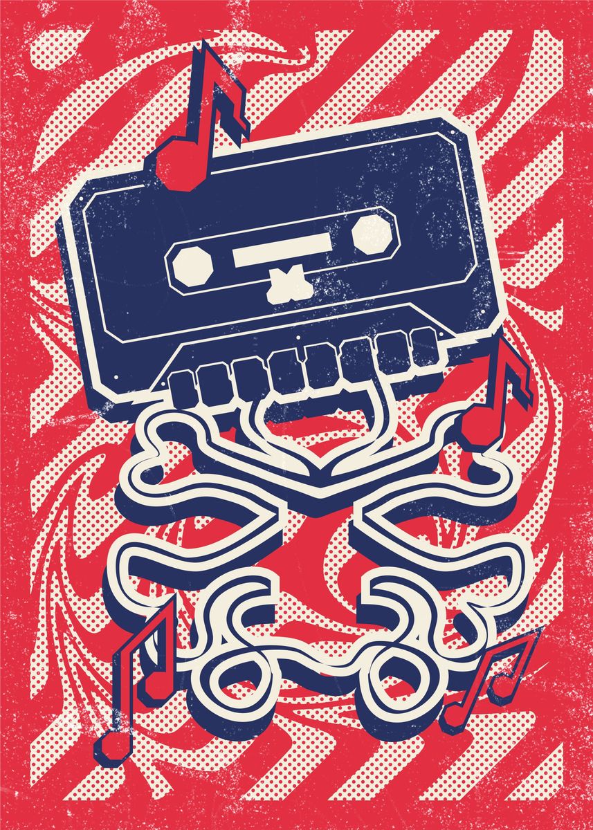 'CASSETTE TAPE MUSIK SKULL ' Poster, picture, metal print, paint by ...