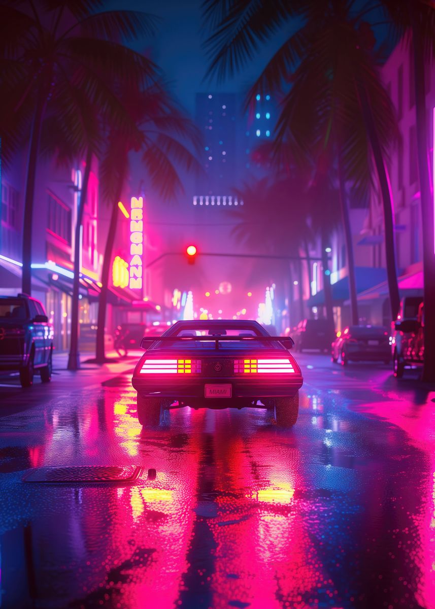 'Miami Outrun Aesthetics' Poster, picture, metal print, paint by ...