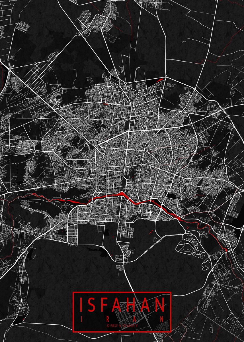'Isfahan City Map Oriental' Poster, picture, metal print, paint by ...