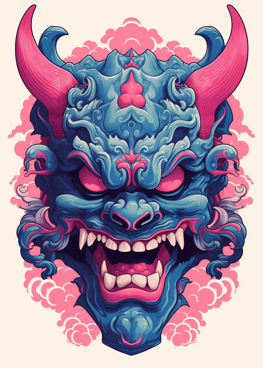 'Oni Mask' Poster, picture, metal print, paint by Spooky Blob | Displate