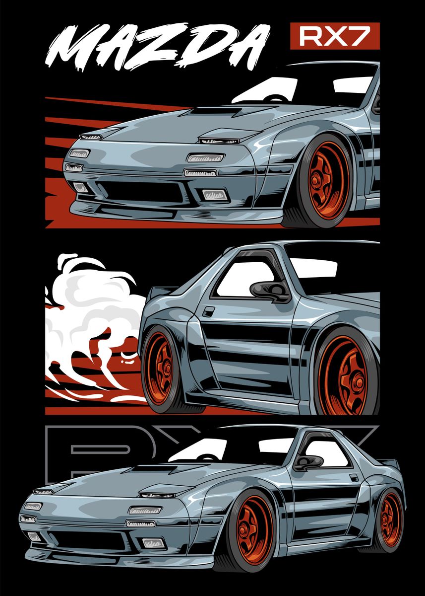 'Classic RX7 JDM Car' Poster, picture, metal print, paint by Mikhaila ...