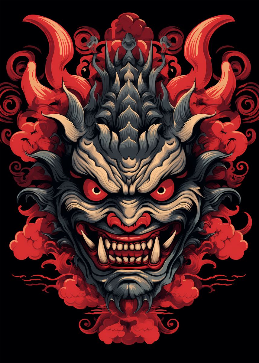 'Oni Mask' Poster, picture, metal print, paint by Spooky Blob | Displate