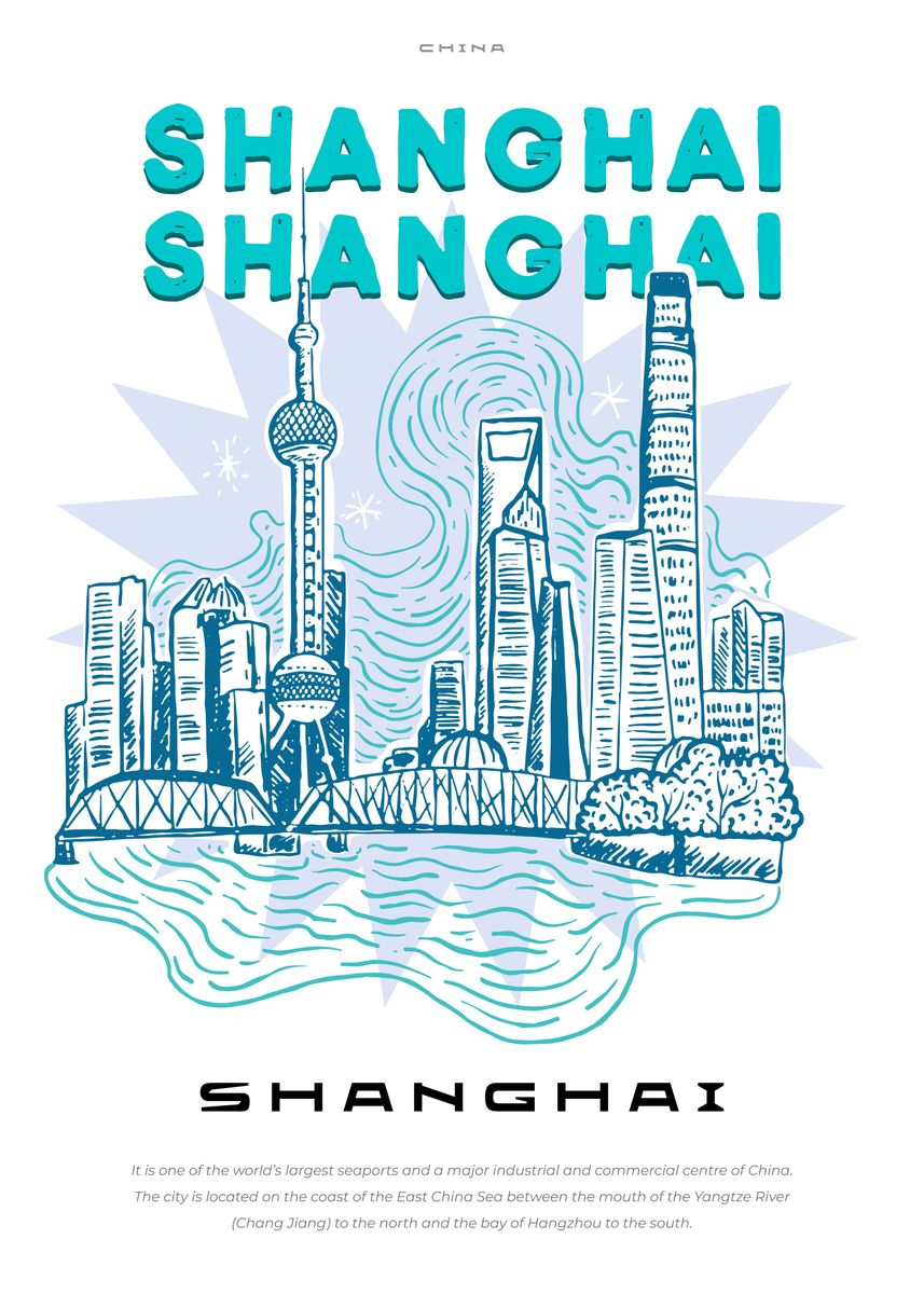 'Shanghai city poster' Poster, picture, metal print, paint by ...