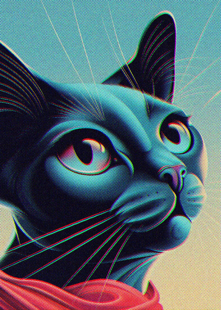'Blue Cat Fantasy' Poster, picture, metal print, paint by Fanth | Displate