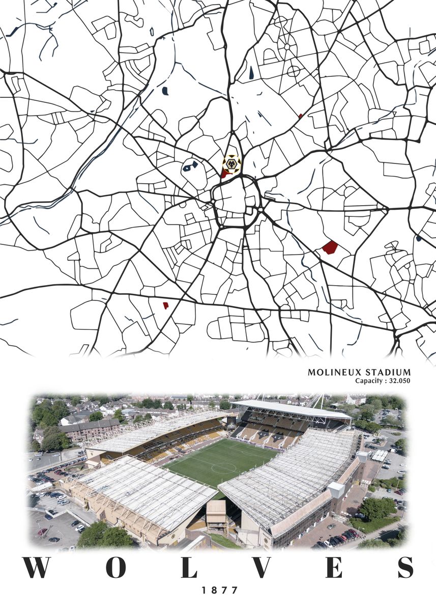 'Molineux Stadium Wolverham' Poster, picture, metal print, paint by ...