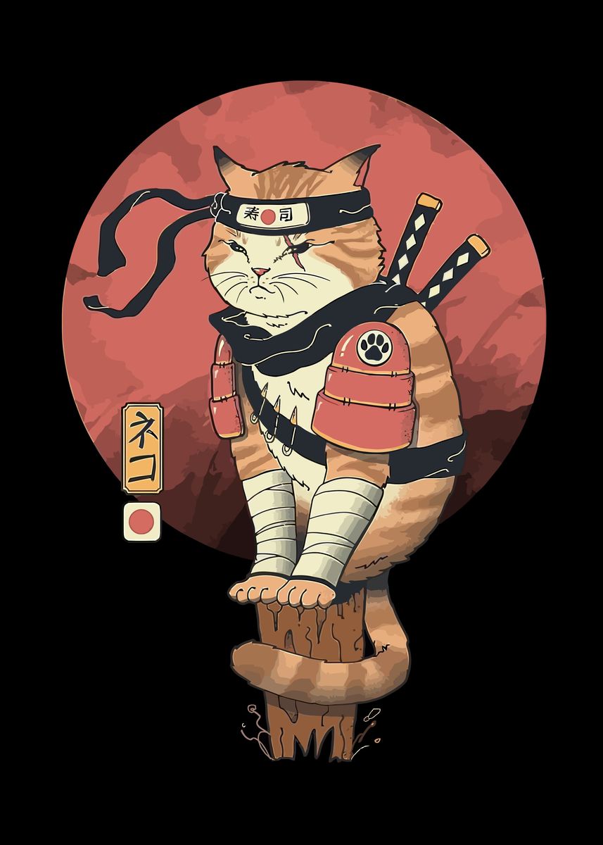'Cat Anime Sword' Poster, picture, metal print, paint by Animal ...