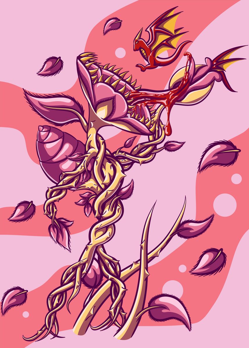 'monster flower eat dragon' Poster, picture, metal print, paint by ...