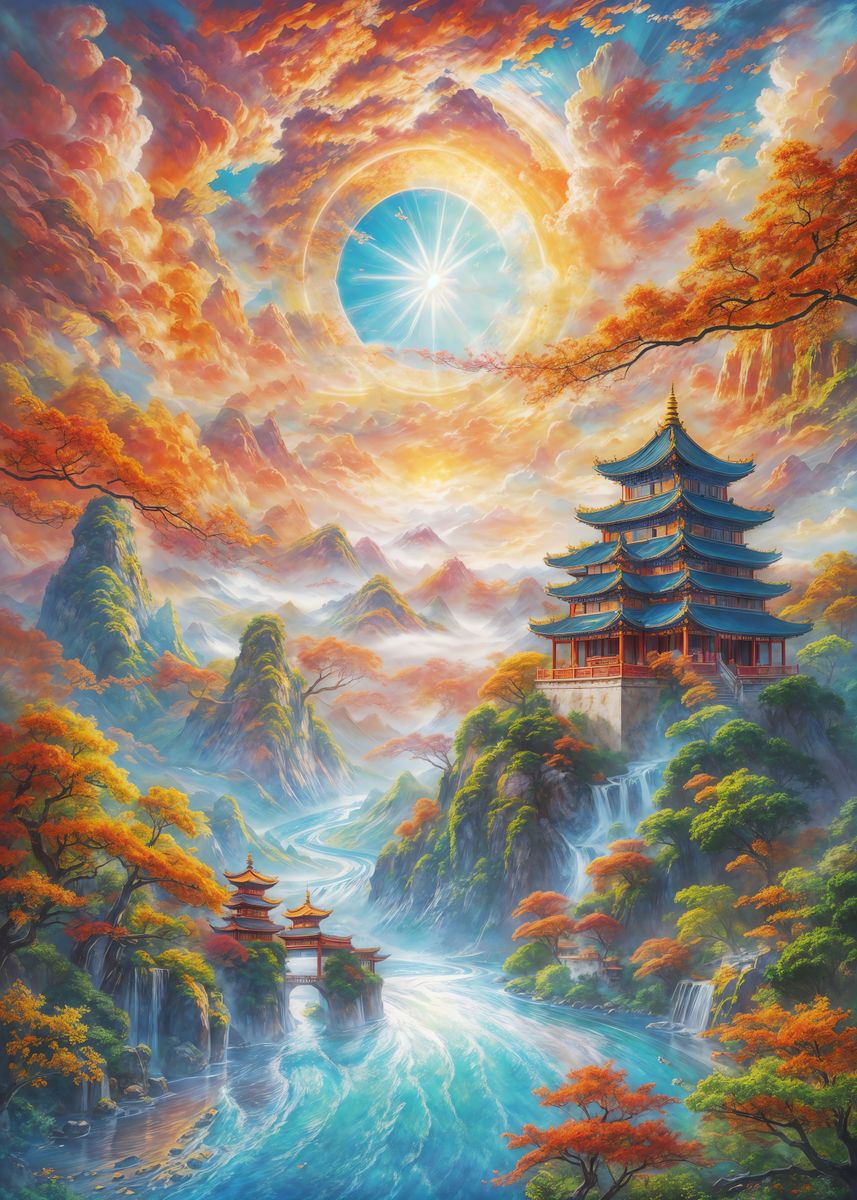 'Sunrise Over Ancient China' Poster, picture, metal print, paint by ...