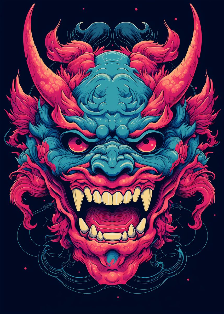 'Oni Mask' Poster, picture, metal print, paint by Spooky Blob | Displate