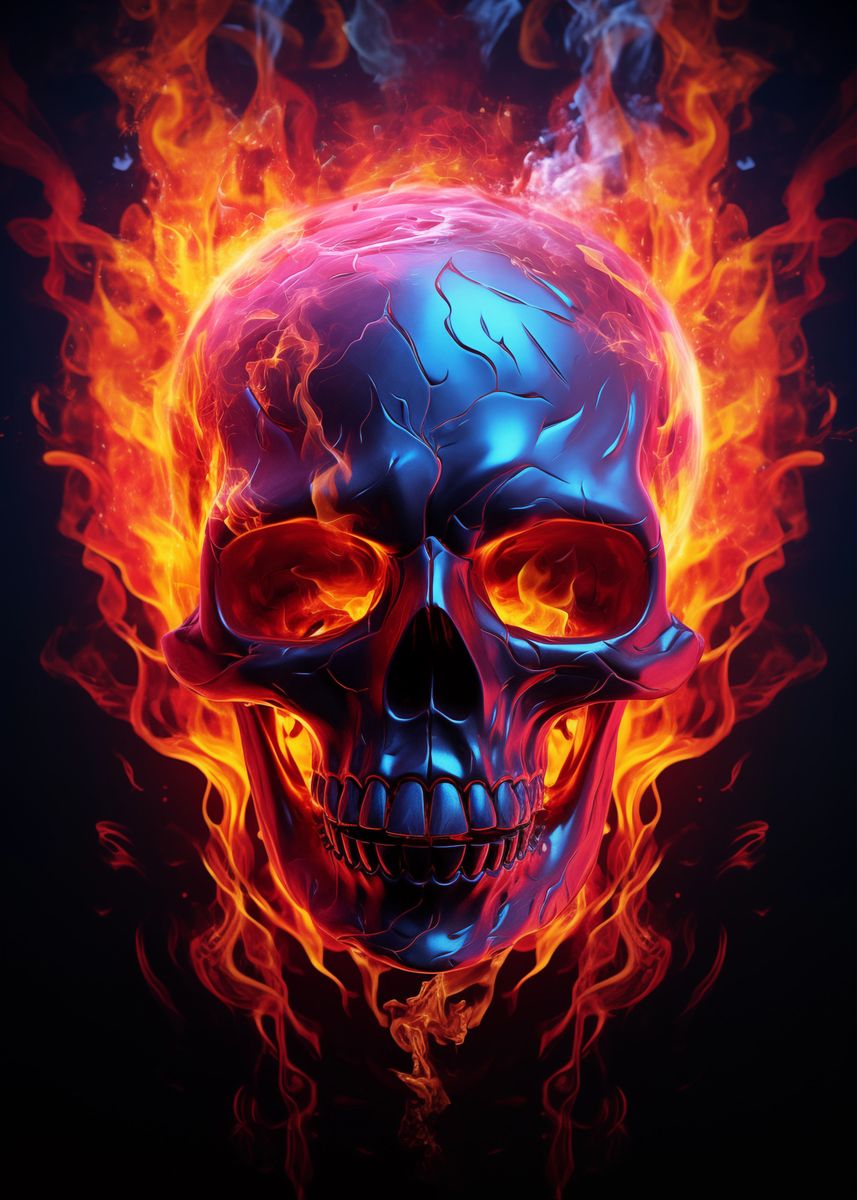 'Burning Skull Head' Poster, picture, metal print, paint by ELYussArt ...