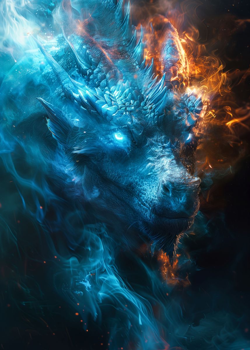 'blue ice dragon' Poster, picture, metal print, paint by Adel S | Displate