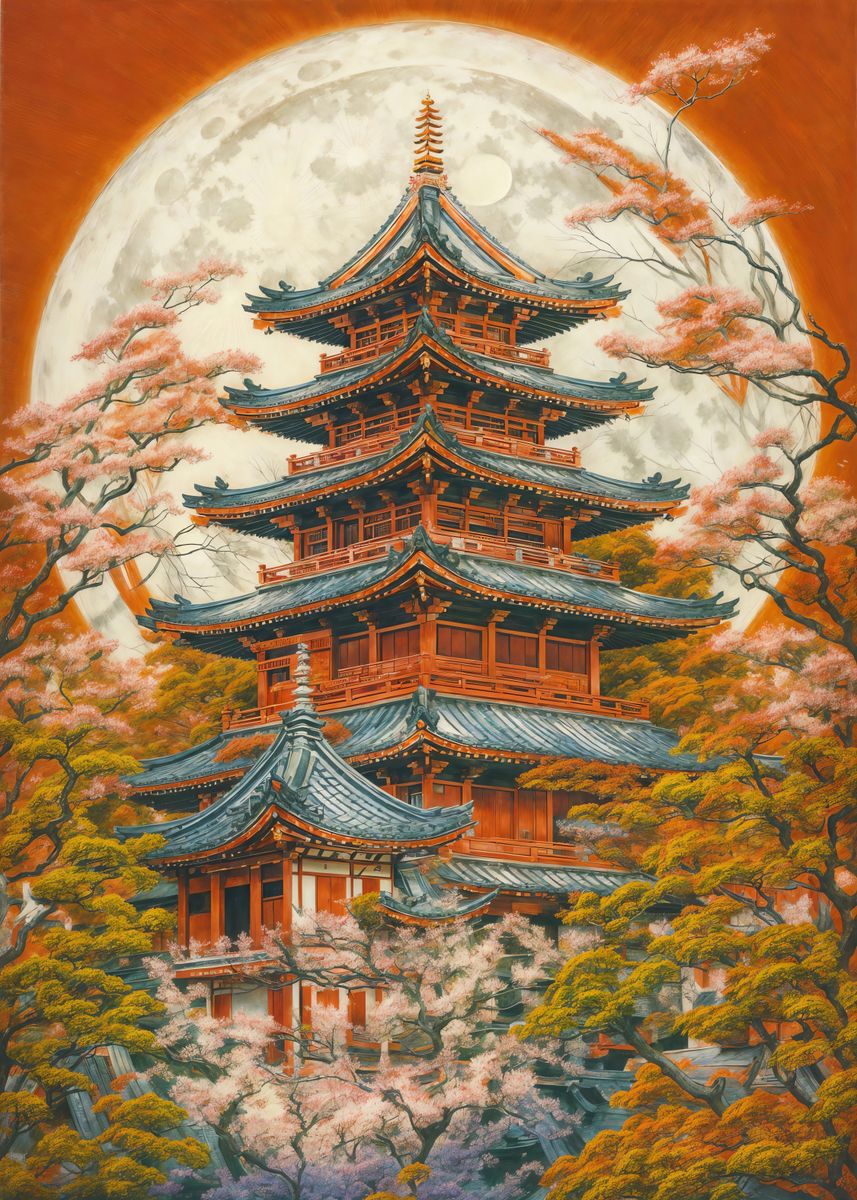 'Japanese Temple' Poster, picture, metal print, paint by Chung Chi ...