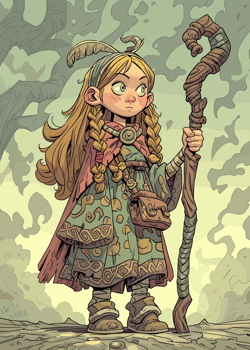 'Cartoon Druid Girl' Poster, picture, metal print, paint by SuperNova ...