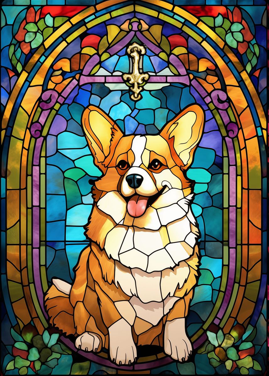 'Corgi Stained Glass' Poster, picture, metal print, paint by Eline ...