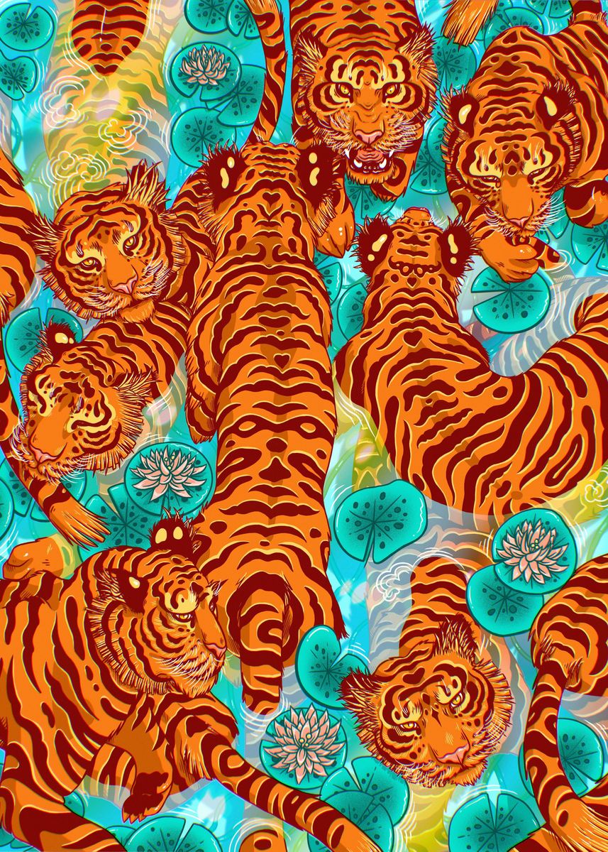 'Tiger in the river' Poster, picture, metal print, paint by Manon ...