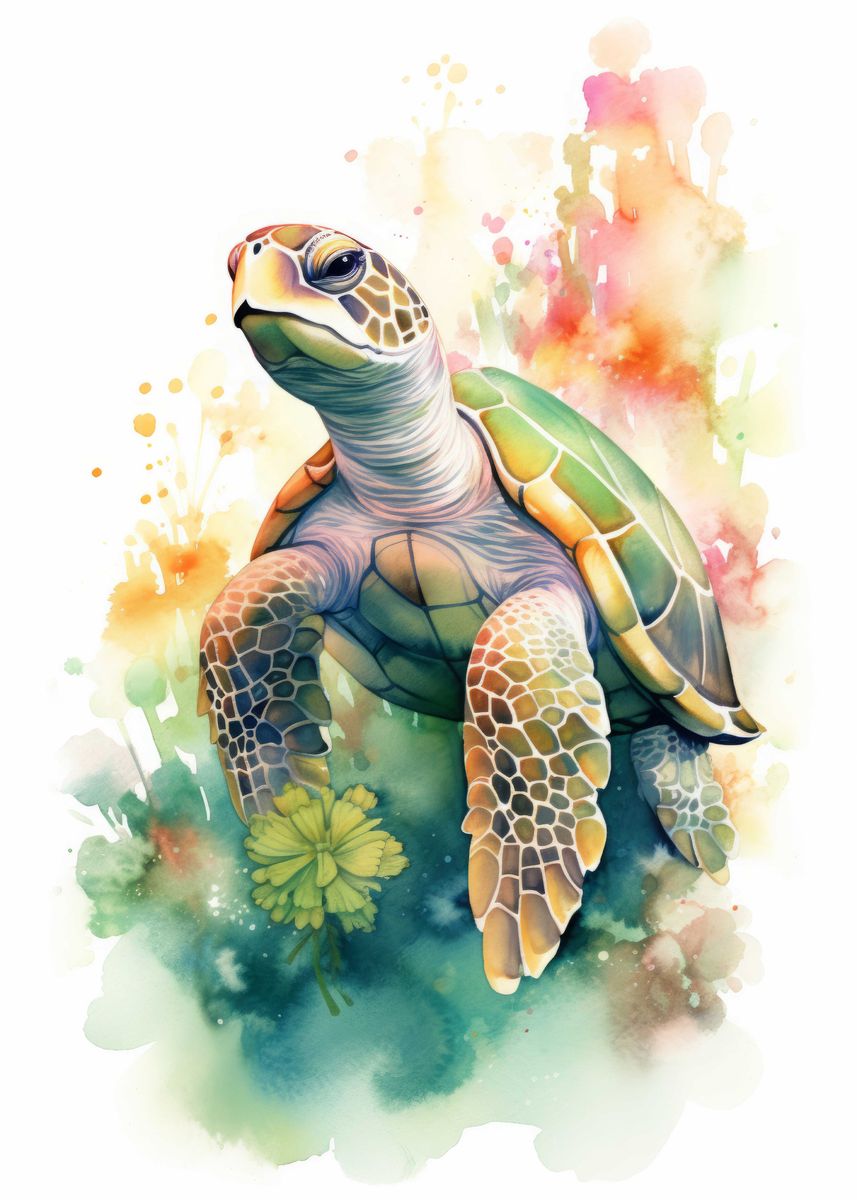 'Turtle Watercolor' Poster, picture, metal print, paint by Mason Scott | Displate