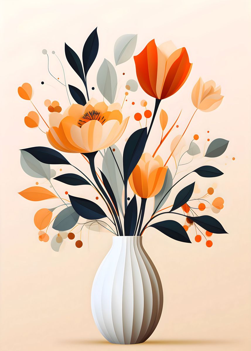 'White Vase Flowers' Poster, picture, metal print, paint by Zanoozi Art ...