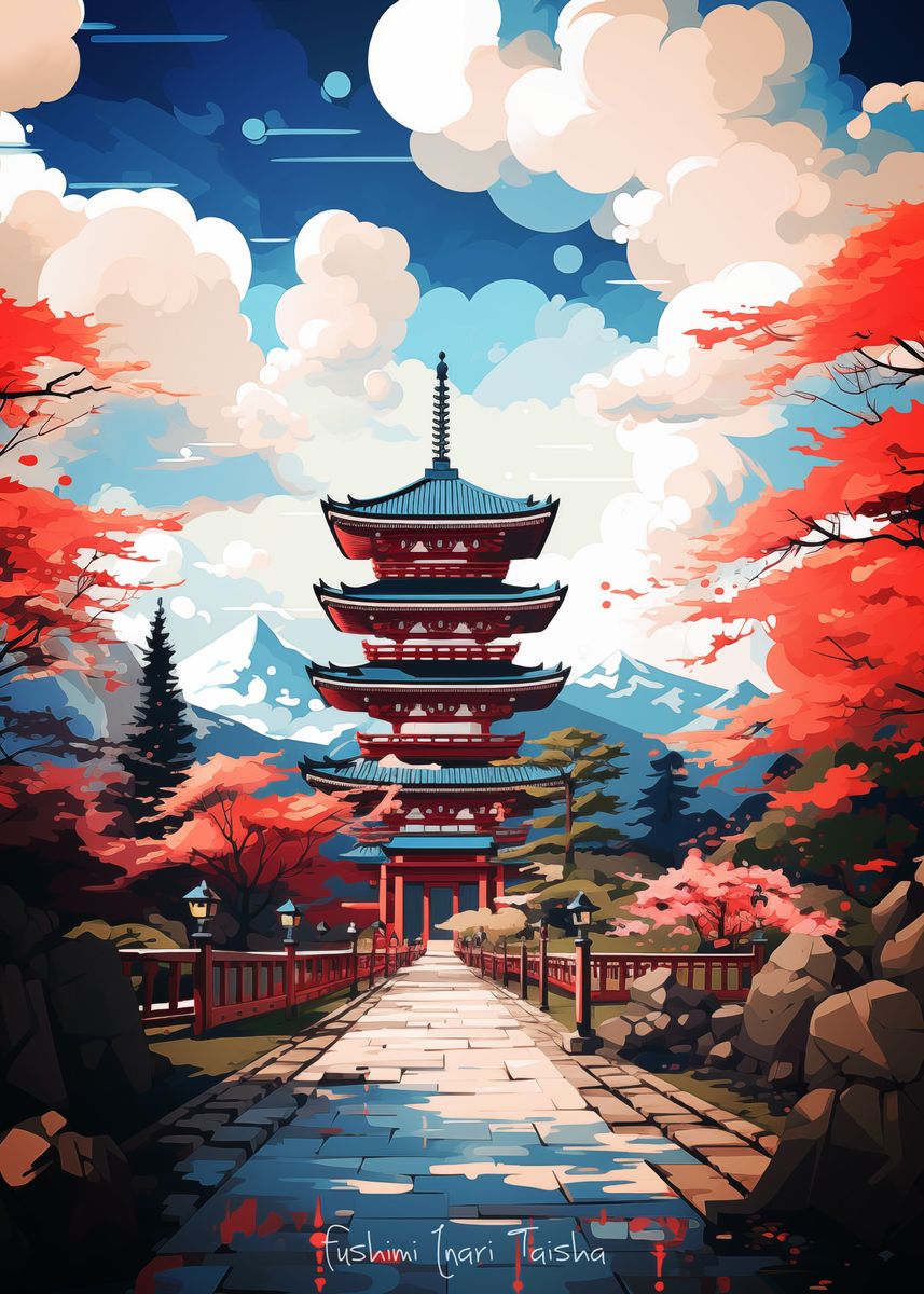 'Fushimi Inari Oil Painting' Poster, picture, metal print, paint by ...