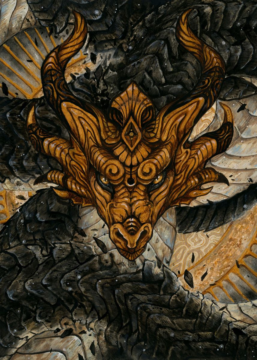 'Masked Dragon' Poster, picture, metal print, paint by Jonna Hyttinen | Displate