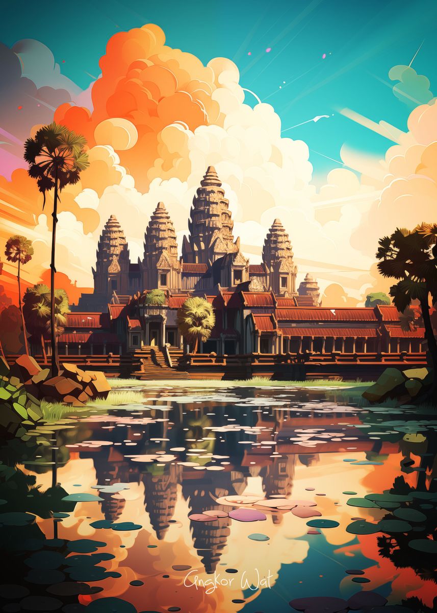 'Angkor Wat Oil Painting' Poster, picture, metal print, paint by Mehdi ...