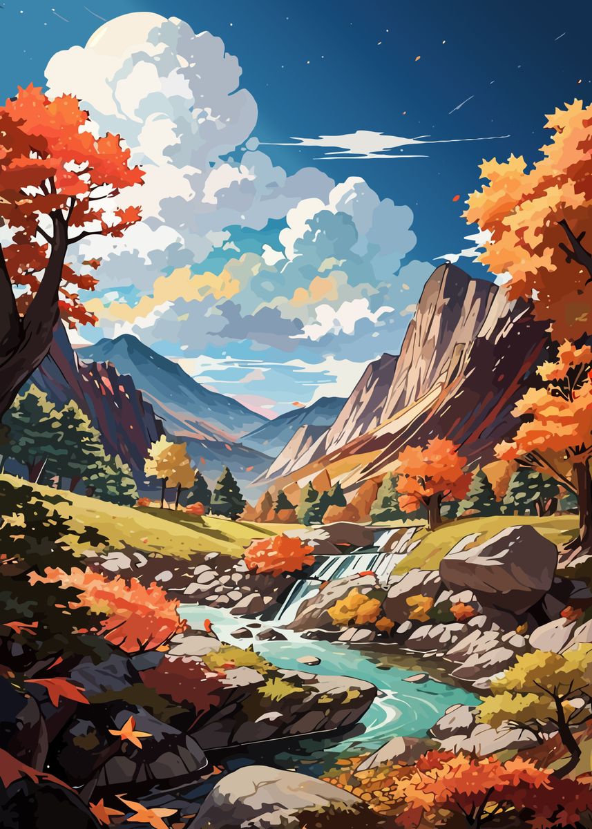 'Fire Leaves' Poster, picture, metal print, paint by Naui Art | Displate