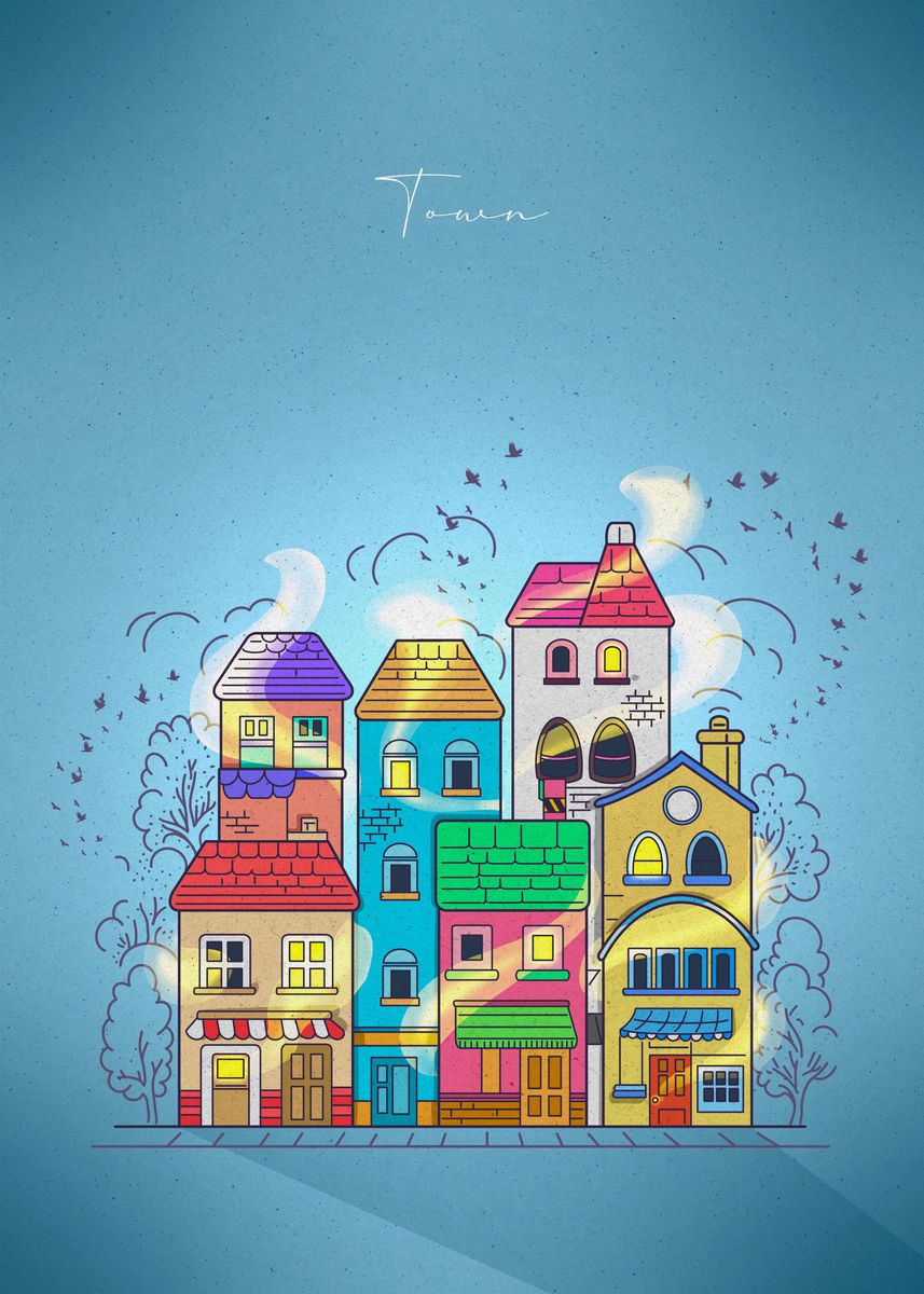 'Simple Happy Town' Poster, picture, metal print, paint by Aiden Tells ...