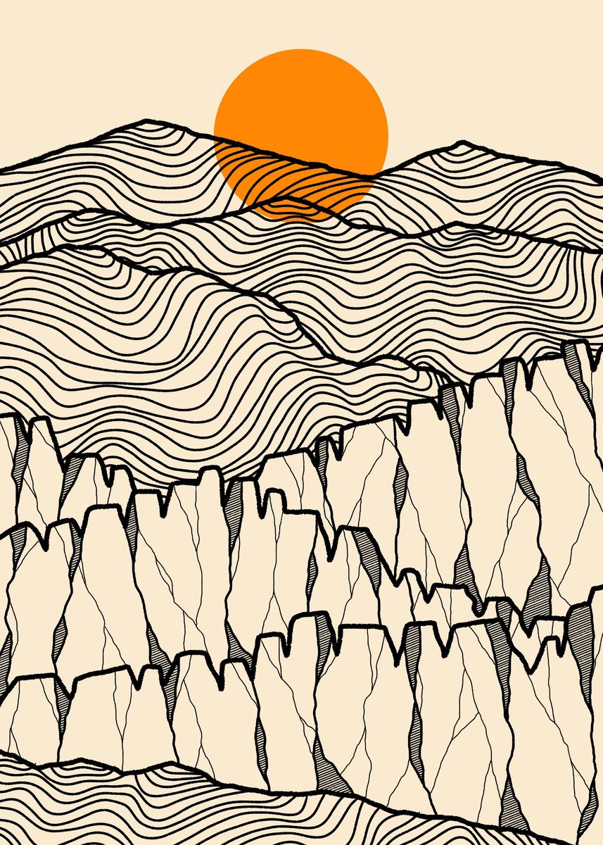 'Canyon Lines' Poster, picture, metal print, paint by AL | Displate