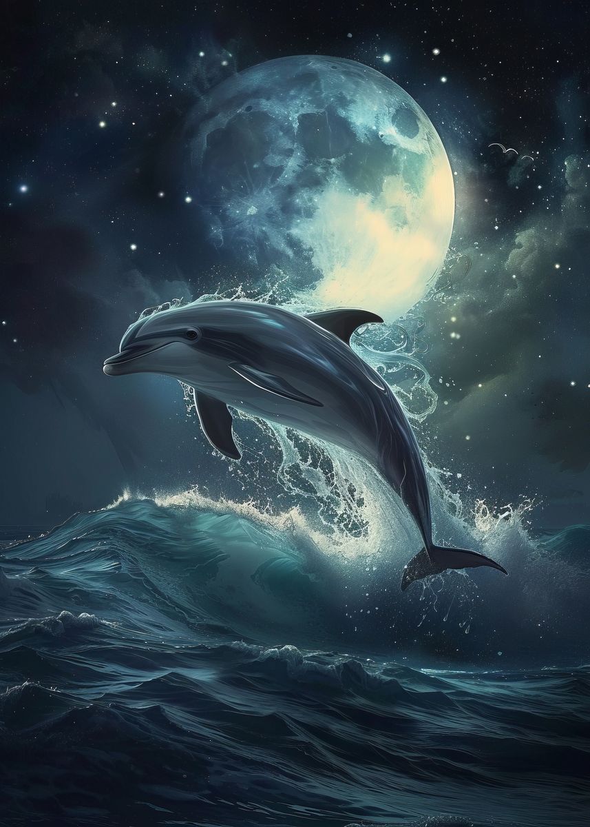 'Dolphin Fantasy Cosmic' Poster, picture, metal print, paint by ...