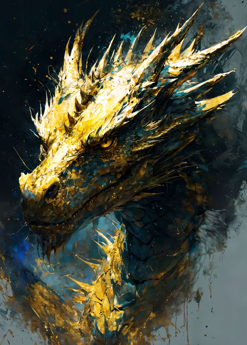 'Gold Dragon' Poster, picture, metal print, paint by Lukasz Kobylka ...