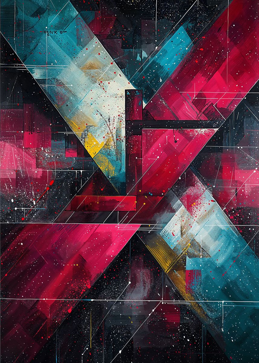 'Chaos Grid' Poster, picture, metal print, paint by Katsu | Displate