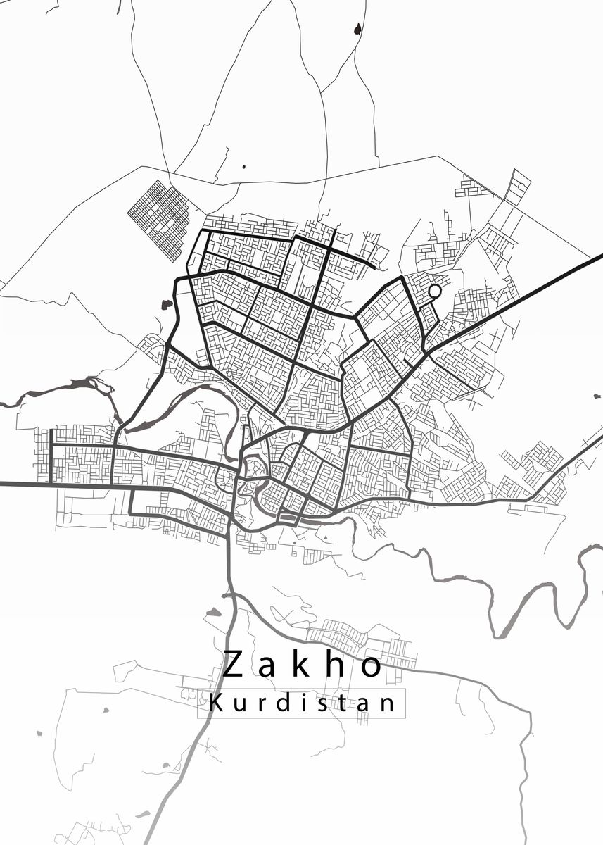 'Zakho City Map white' Poster, picture, metal print, paint by Robin Niemczyk | Displate