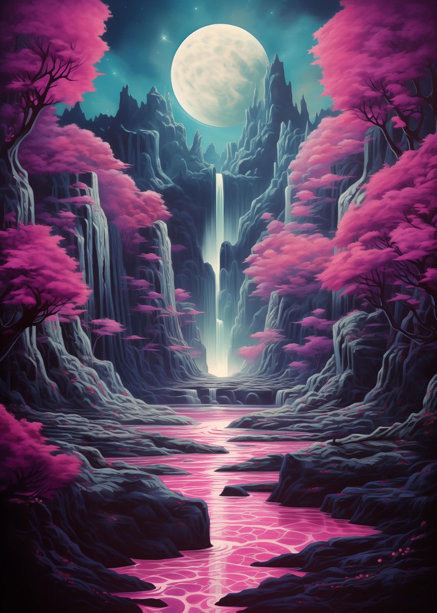 'Neon Full Moon Rising' Poster, picture, metal print, paint by ...