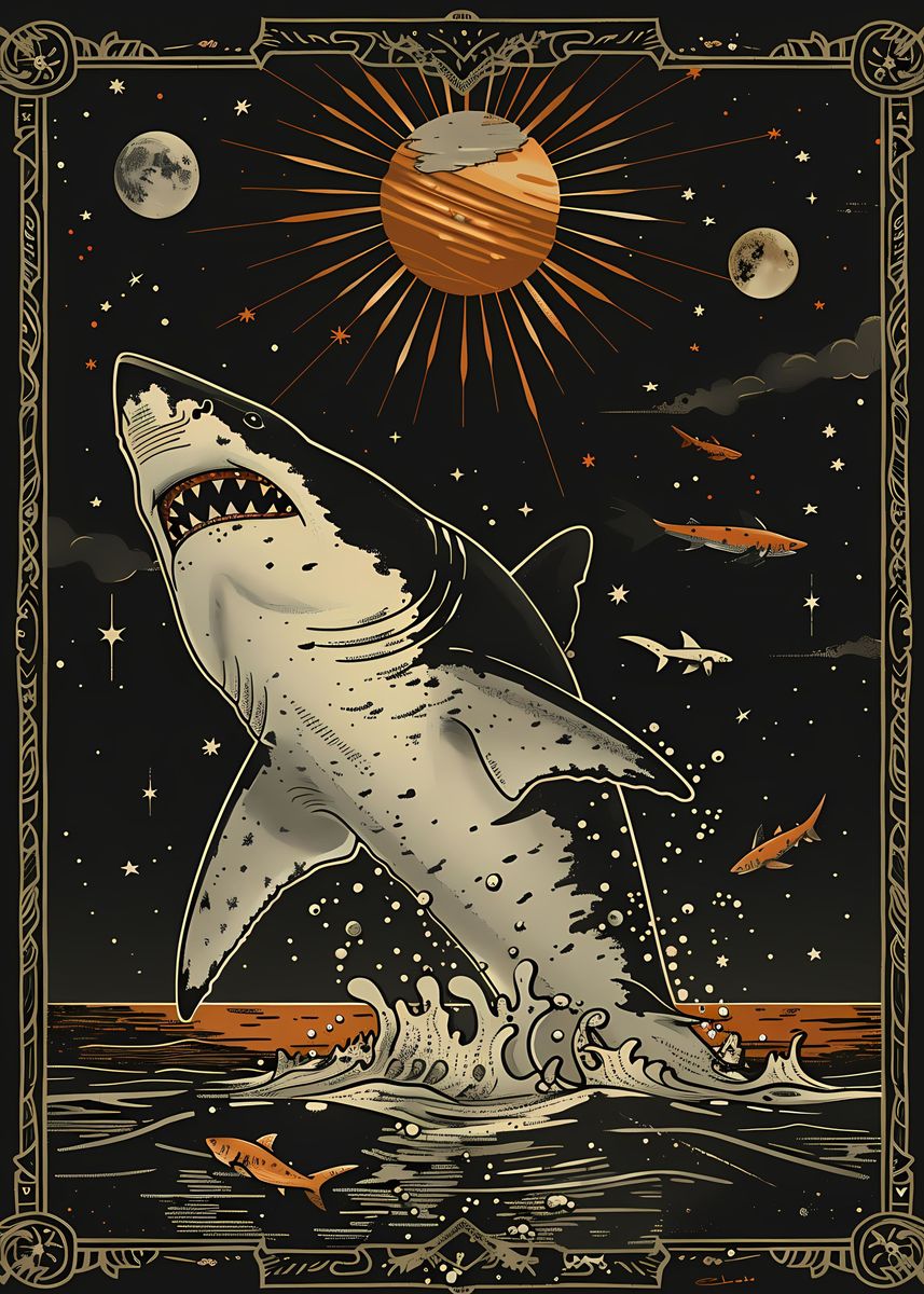 'White Shark Tarot Card' Poster, picture, metal print, paint by Aurora ...