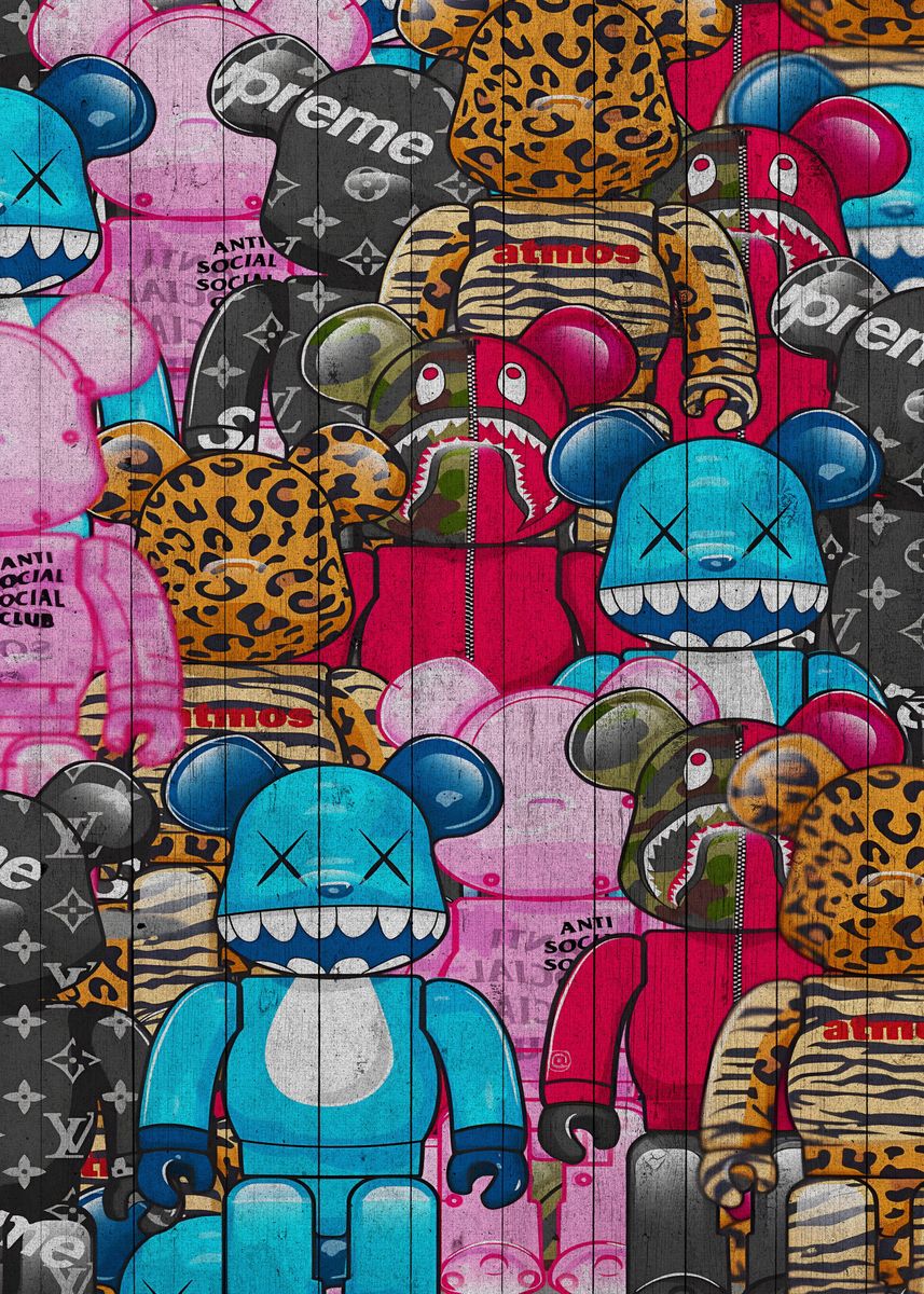 'kaws x bearbrick pattern' Poster, picture, metal print, paint by Jamie ...
